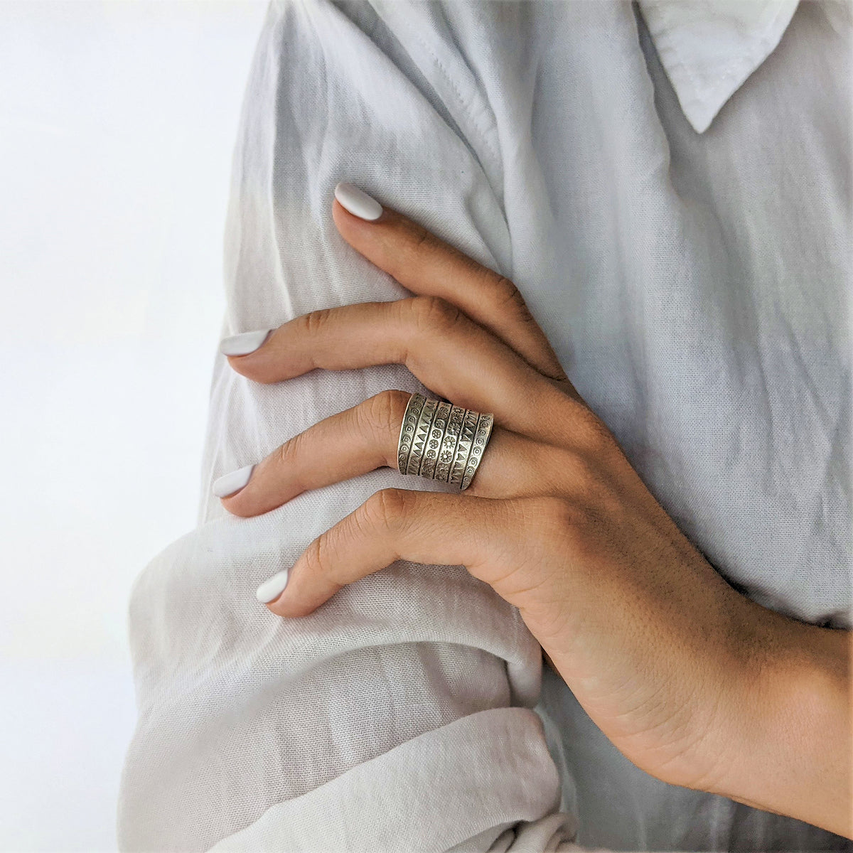 Pure Silver Hill Tribe Wide Tribal Flower Heart Motif Adjustable Ring ...