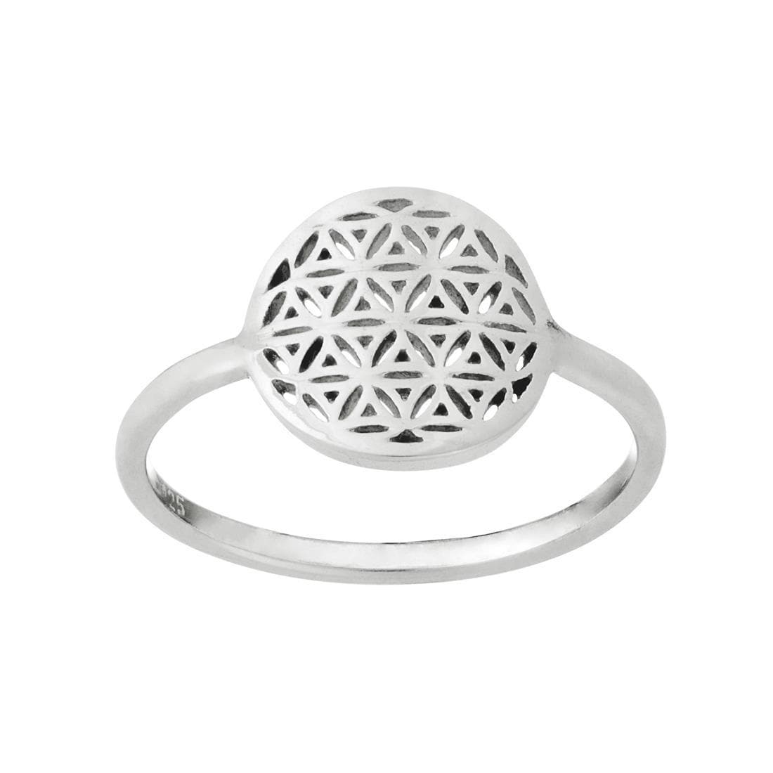 Sterling Silver Round Flower of Life Ring Sacred Geometry Design ...