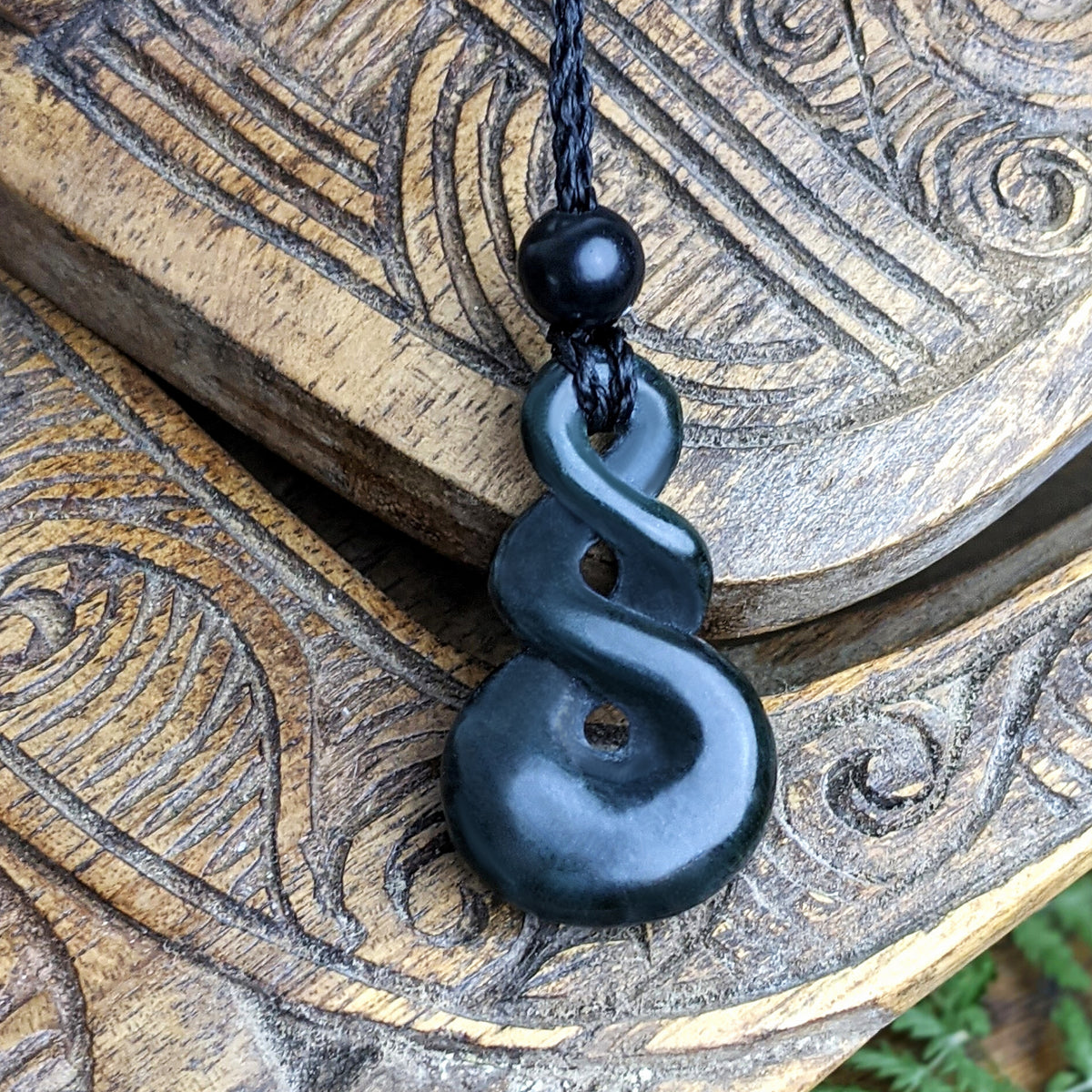 Dark Nephrite Jade Small Double Twist Pikorua Pendant Cord Necklace ...